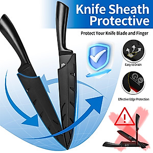 XYJ Knives,Professional Knife Sets for Master Chefs,Meat Cleaver Butcher for Camping,Chef Knife Set with Bag,Birthday Gifts for Women Men Presents (Full Black)