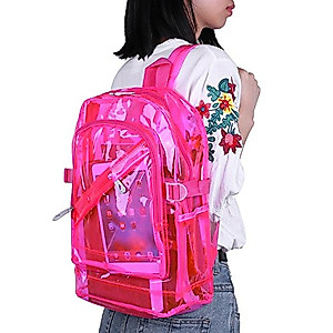 AZURAOKEY Women's Clear Backpack Transparent PVC Backpack Waterproof Bags Student School bags Heavy Duty Clear Backpack Stadium Approved Transparent Clear Backpack for School (Pink)