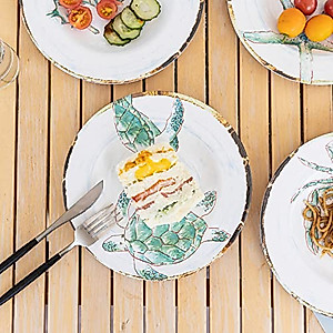 Gofunfun Melamine Salad Plates Set of 4, Salad/Dessert Plate for Outdoor/Indoor Use, Shatterproof, BPA Free, Dishwasher Safe Small Dinner Plates, Marine Life