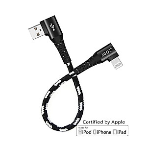 AGOZ Apple MFI Certified USB to Lightning Cable, 90 Right Angle Short iPhone Charging Cable Cord, for iPhone 14, 13, 12 Pro Max, SE, 11 Pro Max, Xs XR (6 inch)