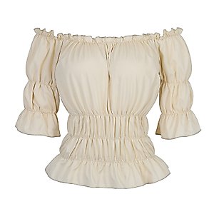 Parlsdy Womens Tops and Blouses Victorian Pirate Skirt Costumes Steampunk Plus Size Renaissance Shirt Beige-S