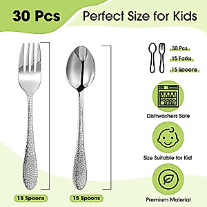 30 Pieces Kids Silverware Set Stainless Steel Toddler Utensils Flatware Set Toddler Silverware 15 x Kids Forks 15 x Kids Spoons Stainless Steel Kids Spoons and Forks Set