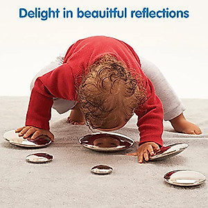 TickiT Sensory Reflective Silver Buttons - Set of 7 - Mirrored Discs for Babies and Toddlers Aged 0+ – Stainless-Steel, Sensory Stacking Pebbles - Stunning Nursery Decor