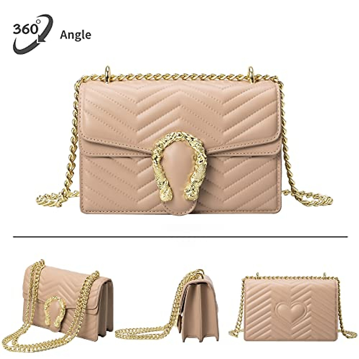 TAGDOT Fashion Metal Chain Shoulder Crossbody Bags for Women Handbag Purses Vegan Leather Clutches (Khaki)