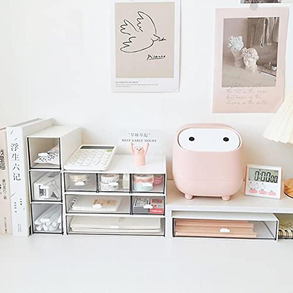 ICCGBHGO Desk Organizer, Plastic Desk Storage Organizer Office Stackable Storage Drawer, Desktop Table Craft Art Supply Organization and Accessories Caddy for Bathroom Home Dorm Office