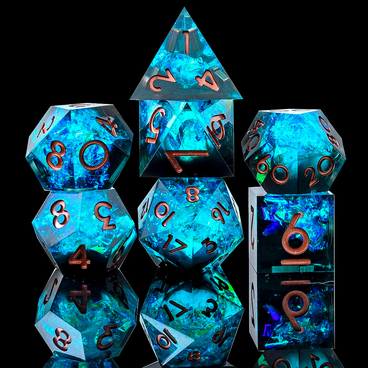 Sharp Edge DND Dice Set Handmade 7 Accessories Dice for Dungeons and Dragons TTRPG Games, Multi-Sided RPG Polyhedral Resin Sharp Edge Dice Roleplaying Games Shadowrun Pathfinder MTG