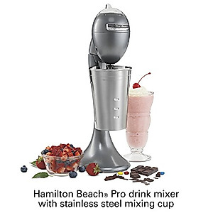 Hamilton Beach Pro Retro Die-Cast Mixer for Milkshakes, Soda Fountain Drinks, Protein Shakes, Whipping Omelets and Pancake Batter, 28 Oz Cup (65120), Gray