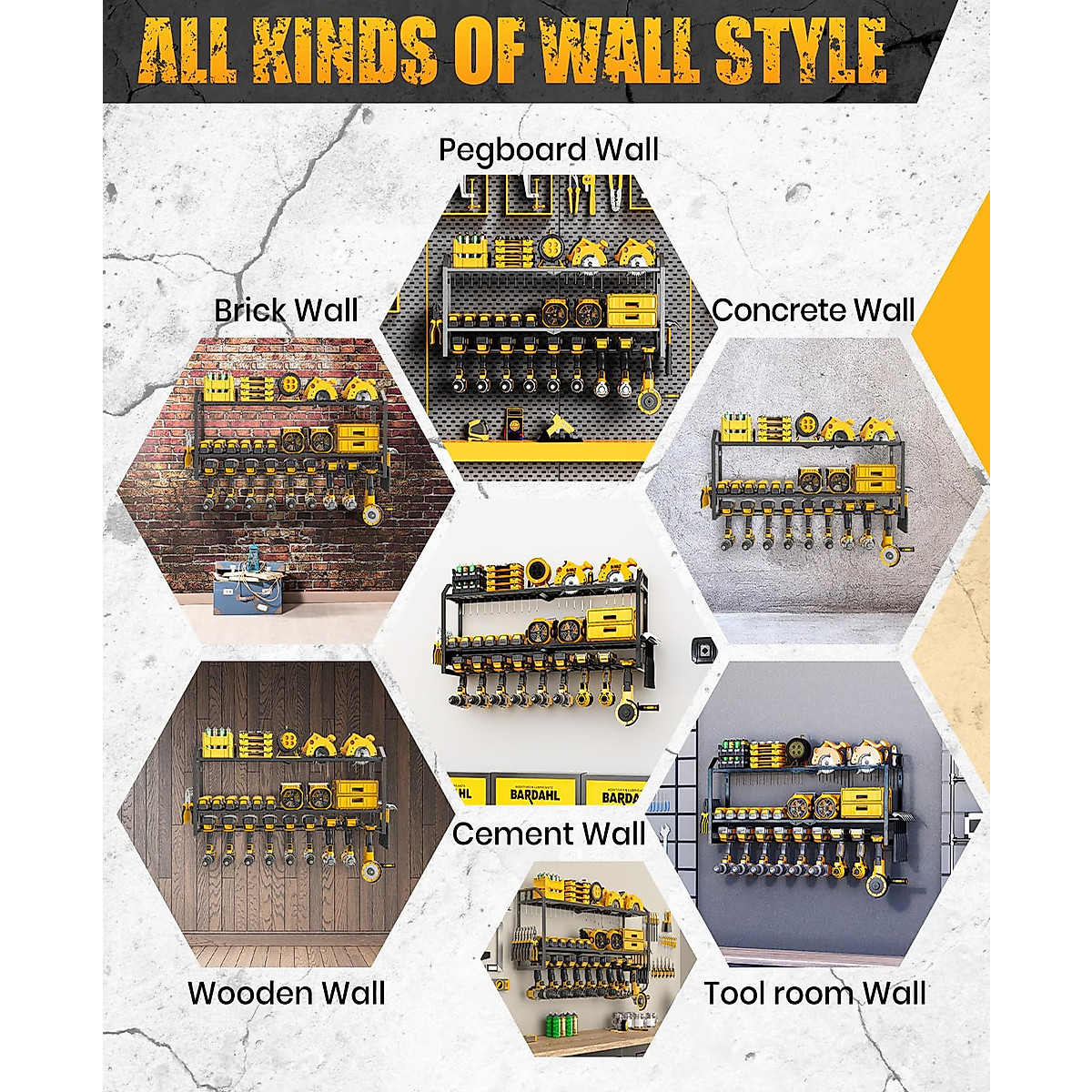 JOIRACK Power Tool Organizer Wall Mount,Drill Holders Wall Mount,Garage Tool Organizers,Power Tool Storage Rack,Powertool Organizer (3 Tiers 9 Drill Holder, 32 IN)