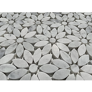 Stone Center Online Carrara White Marble Daisy Flower Pattern Mosaic Tile Honed Kitchen Bath Wall Floor Backsplash Shower (1 Sheet)