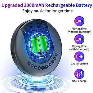 CD Player Portable, ARAFUNA Bluetooth CD Player for car, 2000mAh Rechargeable Portable CD Player with LCD Screen, Anti Shock Protection Walkman CD Player with Headphone -Upgraded