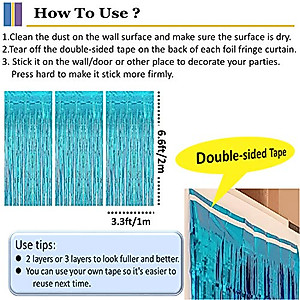 Vanujoy 3 Pack Teal Blue Foil Fringe Backdrop Curtains Party Decoration - Tinsel Party Door Fringe Curtain Backdrop for Birthday Bachelorette Party Engagement Bridal Shower Graduation Decoration