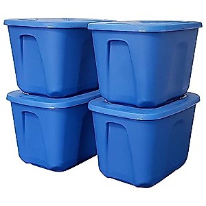 HOMZ 6610DWBLDC.04 10 Gallon Stackable and Nestable Heavy Duty Plastic Storage Container with 4 Way Handles, Capri Blue, (4 Pack)