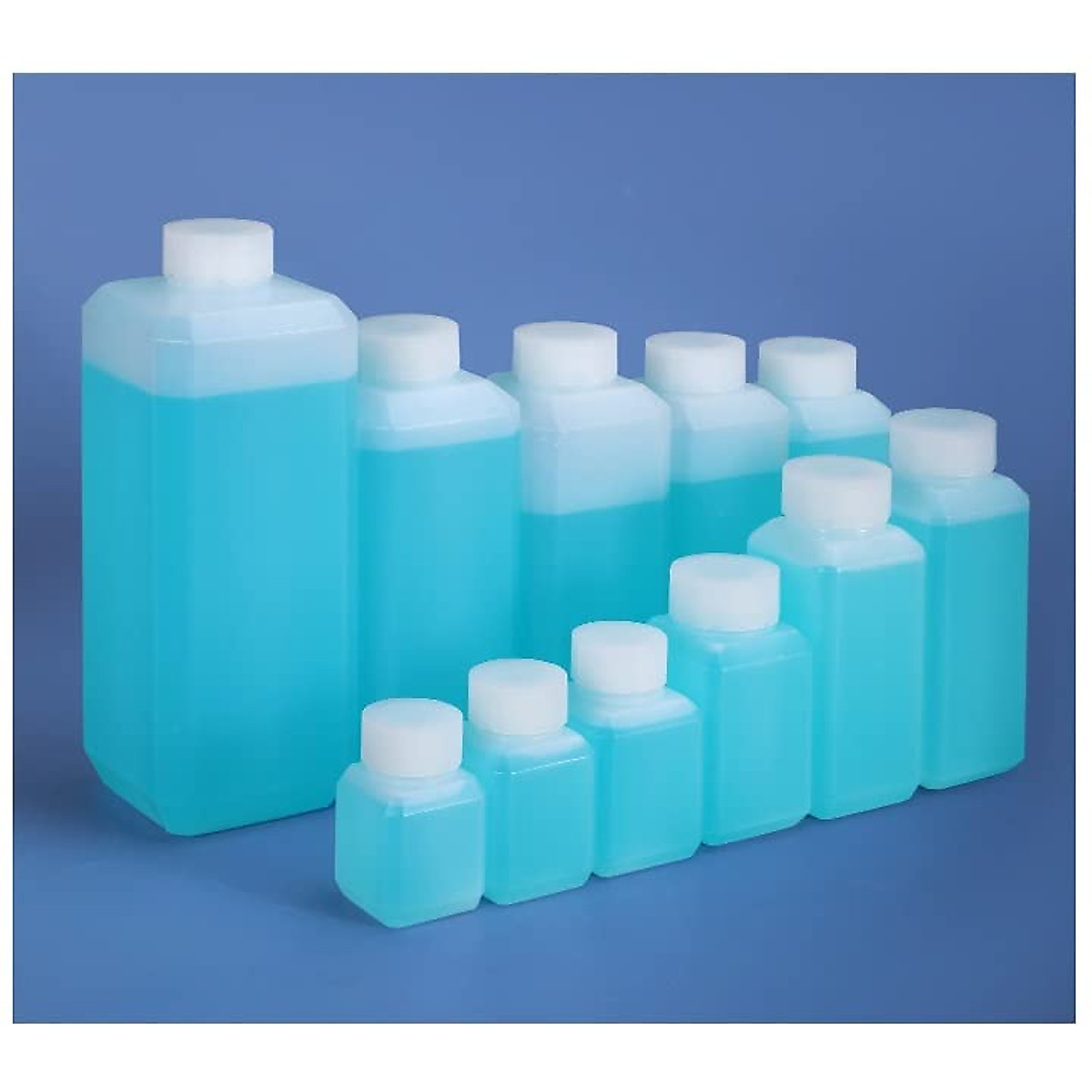 Bettomshin 10Pcs Narrow Mouth HDPE Reagent Bottle, 250mL/8.45oz Square Plastic Lab Chemical Reagent Bottle, Leak Proof, Translucent Sample Sealing Liquid/Solid Storage Container with Caps