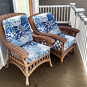 JMKaixin Outdoor Seat/Back Deep Chair Cushion Set for Patio Furniture - Lounge Chair Cushions with Ties - Water-Resistant Patio Chair Cushions 19x19 (Blue and Grey)