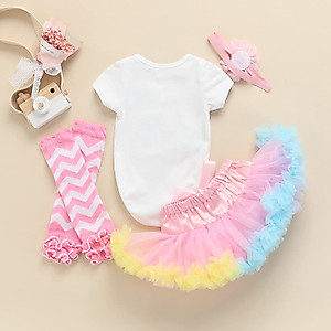 Huppeiiy Baby Girl My First Easter Skirt Set Little Sweety Bunny Flare Lace Romper Skirt+Leg Warmers+Cute Headband (Pink,0-3 Months)