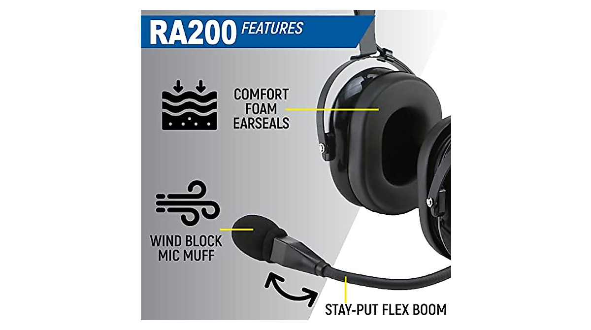 Rugged Air RA200 Aviation Headset for Pilots - Noise Reduction & Comfort