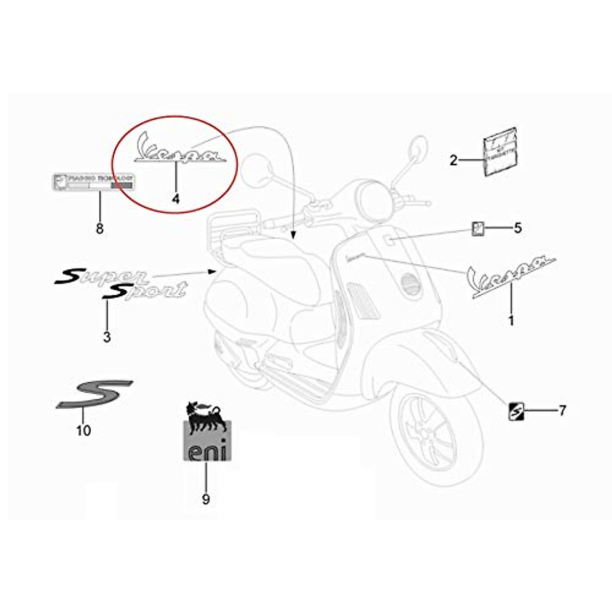 Piaggio Vespa Vespa Badge Emblem Side Panel Chrome for Lx Lxv S Gt Gts Gtv Sprint Primavera 50 125 150 200 250 300 Super Side Cowl 6 inch - 656220 57357R, 620529, 673315, 673838