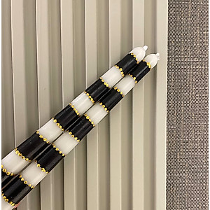 0 Handmade Decorative Hand Painted Taper Candles, 2 Pack | Striped Black & White | for Dinner Table and Interior Decoration