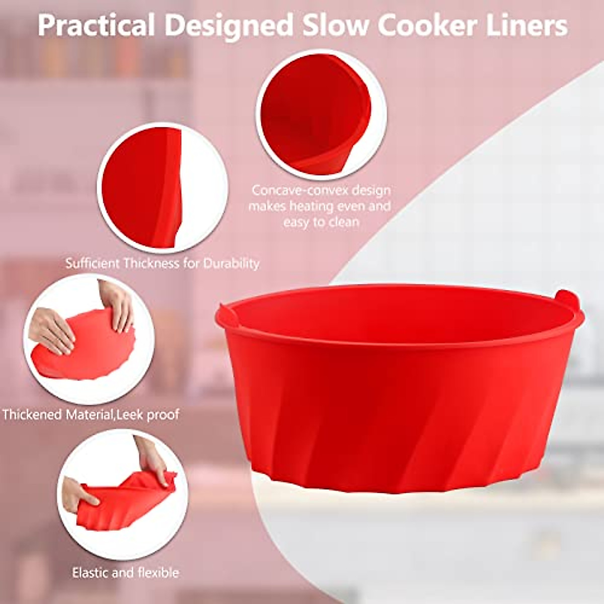 Silicone Slow Cooker Liners,HOUPEACE Reusable&Leekproof Cooking Liners with Mitts Fit for 6QT Oval Crock-Pot,Hamil-ton Beach Slow Cooker(2Pack)