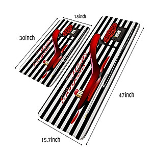 2 Pieces Set Black White Geometric Kitchen Rugs Hello Gorgeous Makeup Red High Heel Perfume Bottle Lipstick Romantic Love Fashion Bathroom Rugs Toilet Sink Laundry Bath Mats Bedroom Carpet