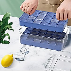 Ice Cube Tray with Lid and Bin, ROTTAY Ice Trays for Freezer, Easy-release 48 Small Nugget Silicone Ice maker with Ice Bucket, Ice Cube Storage Container Set for Chilled Drink and Smoothie, Blue