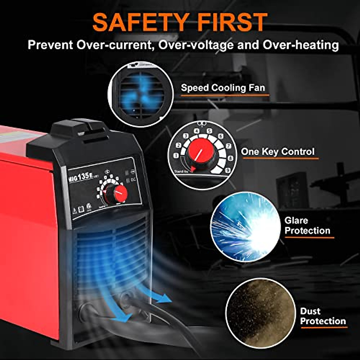 OPTICO MIG 135E Welder Machine, 110/120V IGBT Welding Machine, Gasless Flux Cored Welder, Automatic Wire Feed Welder with 40-100A for Beginner, DIY Home Portable Welding Machine Kit with Mask