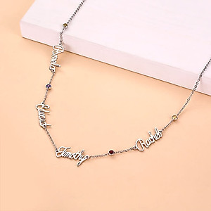 LONAGO Personalized 925 Sterling Silver 1-5 Name Necklace with Simulated Birthstone Custom Made Any Nameplate Pendant Jewelry for Women (Style 1-Silver)