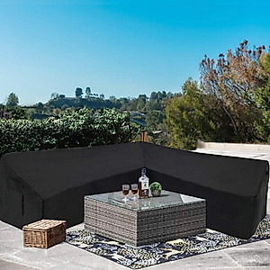 Linkool Upgrade Patio Furniture Sectional Couch Covers,Premium Outdoor Waterproof V Shaped,100 x 33.5 x 31 Inches,Black All Weather Protection