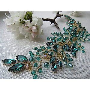 Denifery Emerald Wedding Hair Piece Green Hair Vine Bridal Gold Jewelry Headpiece Wedding Hair Accessories