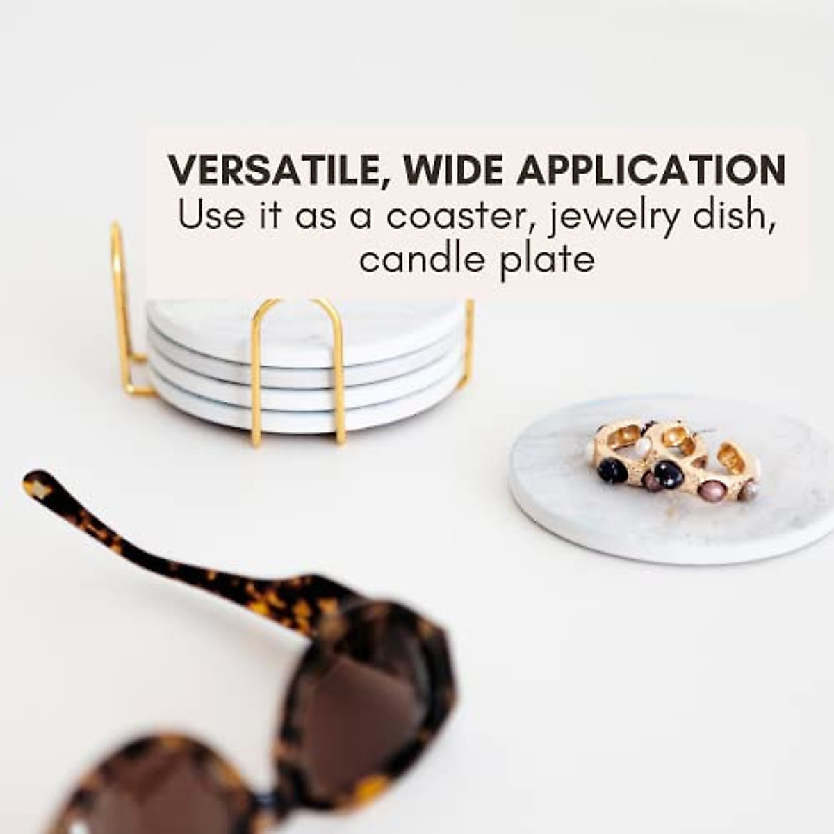 Coasters Set of 6 with Holder, Coffee Table Decor, Coasters for Drinks, Coasters Coffee Table, Coaster Set, Marble Coasters, Drink Coasters, Stone Coasters for Drinks Absorbent…