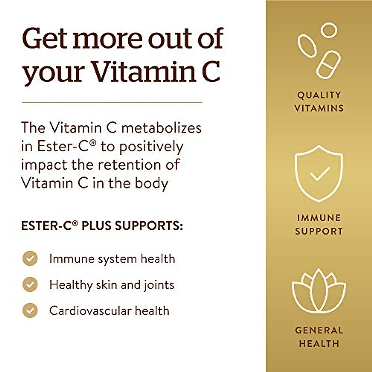 Solgar Ester-C Plus 1000 mg Vitamin C (Ascorbate Complex), 180 Tablets - Gentle On The Stomach & Non Acidic - Antioxidant & Immune System Support - Non GMO, Vegan, Gluten Free, Kosher - 180 Servings