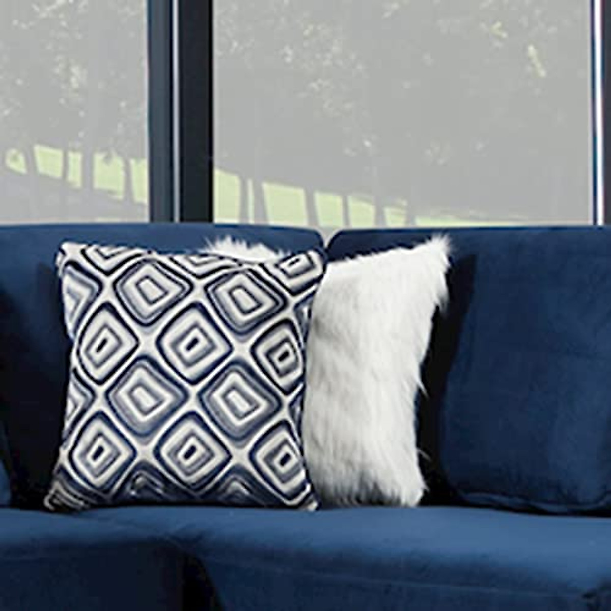 Roundhill Furniture LAB8642SEC-GN Contemporary L-Shape Sectional Sofa, Groovy Navy