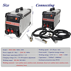 Huanyu Capacitor Discharge Stud Welder M3-M6 Stud Bolt Plate Welder Welding Machine for Welding Bolt Plate Insulation Nail Screw Low Carbon Steel/Stainless Steel/Aluminum/Brass RSR-1600 (220V 50HZ)