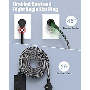 Surge Protector Power Strip with USB C Ports, 5 Outlets 3 USB Ports(1 USB C), 5FT Braided Extension Cord with Multiple Outlets, Mountable Power Strips Flat Plug for Home, Office, Dorm