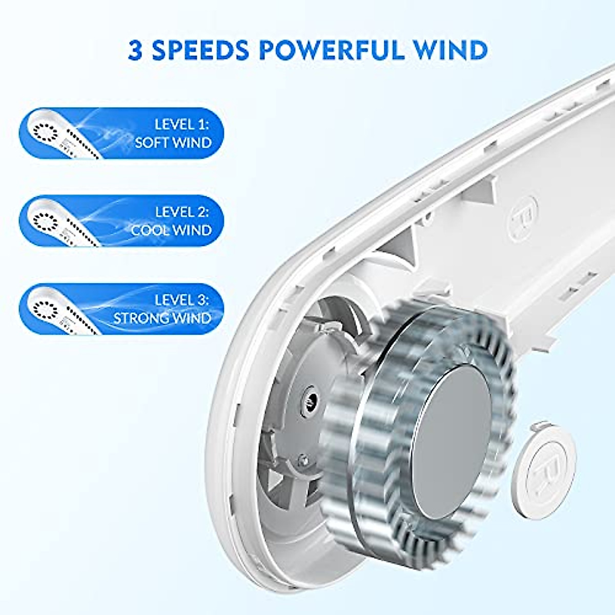 VANNPOOY Neck Fan, Bladeless Neck Fans for Women, Hands Free Neck Fans Portable Rechargeable Personal Cooling Fan for Neck - 3 Speeds, Strong Wind, 360° Cooling, Short Charging, Long Use Time (WHITE)