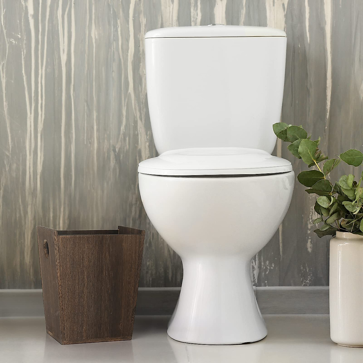 ETELI Wood Trash Can Wastebasket Small Rectangular Farmhouse Rustic Garbage Bin with Handles for Bedroom, Bathroom, Kitchen, Office, Brown