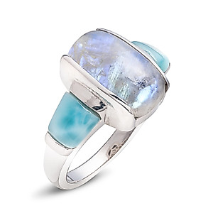 Stauer Larimar & Moonstone Ring – Genuine Gemstone Rings for Women – .925 Sterling Silver Rings for Women – Rare Larimar Jewelry Womens Rings size 07