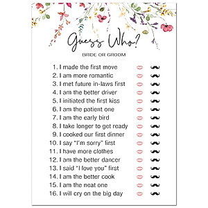 24 Wildflower Floral Bridal Shower Games (Guess Who Bride or Groom)