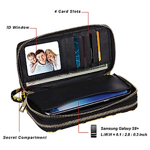 HAWEE Cellphone Wallet for Women Dual Zipper Long Purse with Removable Wristlet, Sunflower