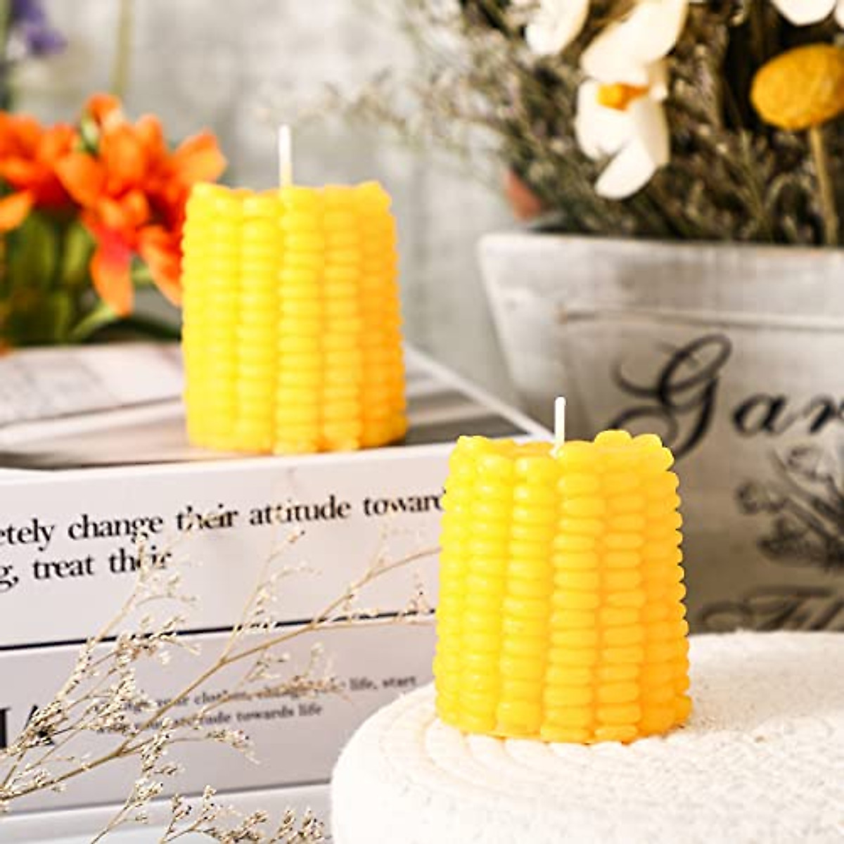 Coume 2 Pieces Fall Corns Decor Pillar Candles Fake Corn Scented Candles Soy Wax Corn Candles for Autumn Thanksgiving Harvest Party Home Table Office Birthday Decorations, Bluebell Fragrance