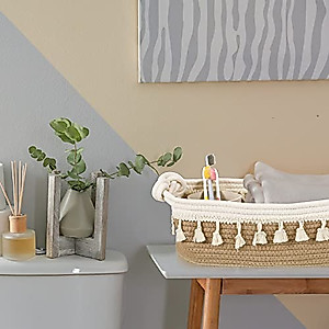 2 Pieces Small Rope Basket Tassel Lace Baskets Small Cotton Rope Woven Basket Storage Boho Decor Baskets Toilet Paper Baskets for Bathroom