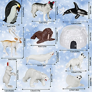 11 Pcs Polar Animals Figurines with Realistic Glowing Igloo Plastic Animal Models Mini Animals Figures Play Figure Playsets Arctic Sea Figurines Toys Cake Topper Toy Gift for Birthday Baby Shower