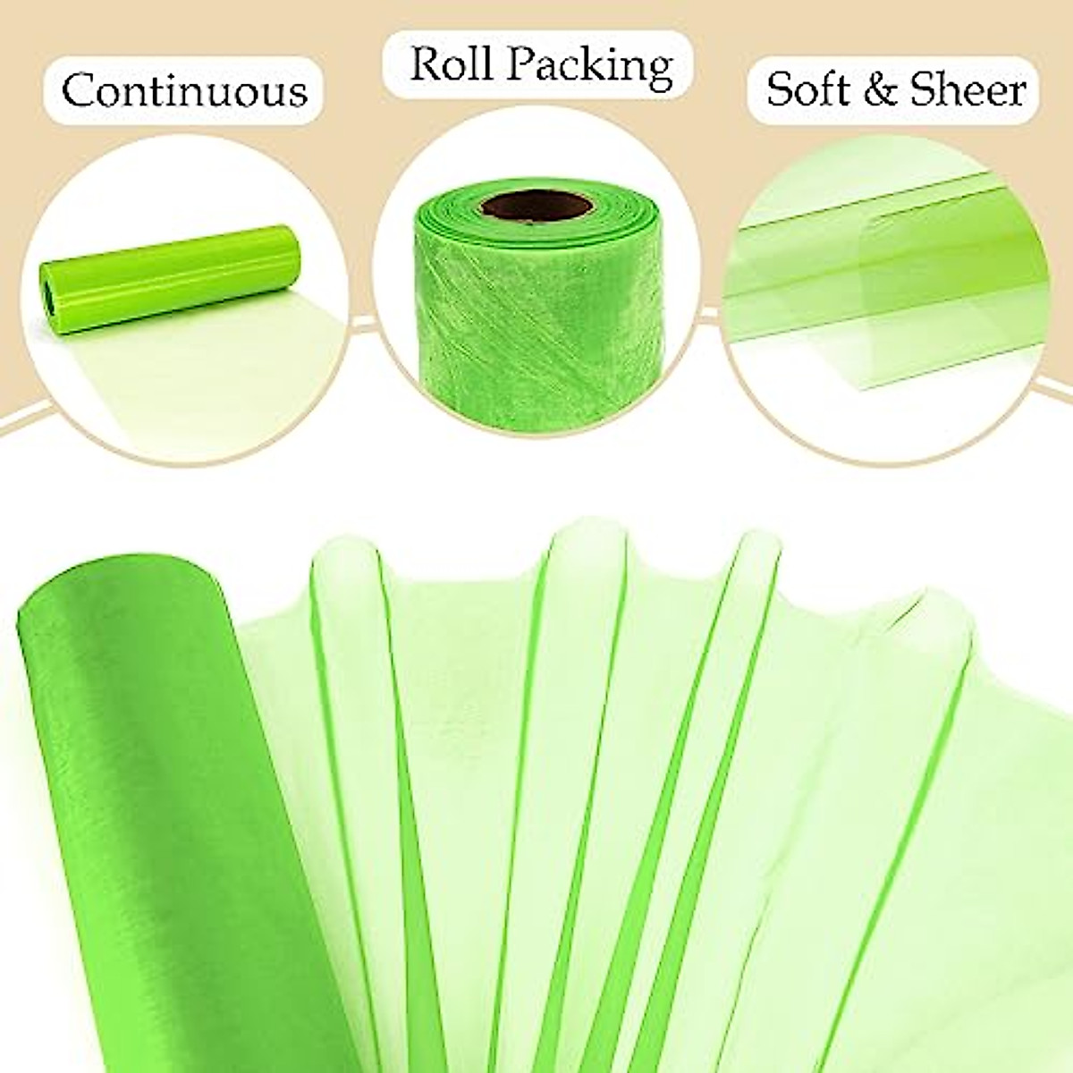 12" x 50 Yards Organza Fabric Roll, Crystal Organza Tulle Sheer Fabric for Wedding Party Backdrop Decoration Chair Sashes Table Runner Gift Wrapping DIY Crafts (Lime Green)