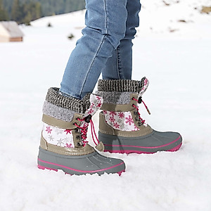 DREAM PAIRS Boys Girls Snow Boots Water-Resistant Outdoor Warm Cozy Anti-Slip Mid Calf Faux Fur Lining Insulated Winter Shoes for Little/Big Kids,Size 13 Little Kid,White/Fauxia,KMONTE-1