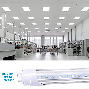 R17D/HO 8FT LED Shop Bulb, Rotating Base LED Tube Light, 6000K Clear Lens, Dual-Ended Power Bulb Lights, non-dimmable, 2 Pin, BALLAST REMOVED, (Replacement for F96T12/CW/HO 110W Fluorescent Light)