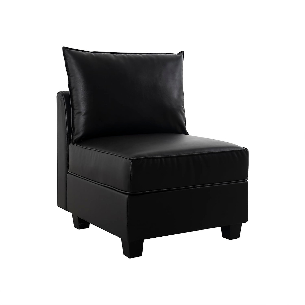 Naomi Home Modular Sofa Middle Module with Storage Accent Armless Chair for Modular Sofa Customizable Sectional Sofa Couch Accent Armless Chair, Air Leather, Black