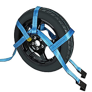 Set of 2 Tow Dolly Straps with Flat Hook, Blue Adjustable Tow Dolly Straps, Fits Most 16-20" Tires Webbing Ratchet Straps