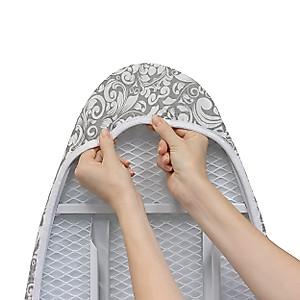 Westex Floral Damask Heavy Duty Ironing Board Cover and Pad, Thick 3-Layer Stain Resistant Padding, Elasticized Skirt, Click-to-Close Fastener, 15 x 54 Inch (Board NOT Included, Cover ONLY)