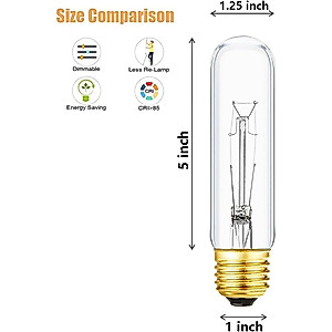 25 Watt T10 Clear Tubular Incandescent Light Bulb, Vintage Style Showcase Bulb,Showcase lamp, 2700K Soft White, E26 Medium Base, 280 Lumens,T10 Tubular Bulb (6)