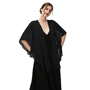 Womens Chiffon Shawls and Wraps, Wedding Party Shawl Scarf for Evening Dresses (Black)